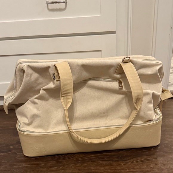 BEIS | Bags | Beis Beige Canvas And Leather Travel Bag | Poshmark